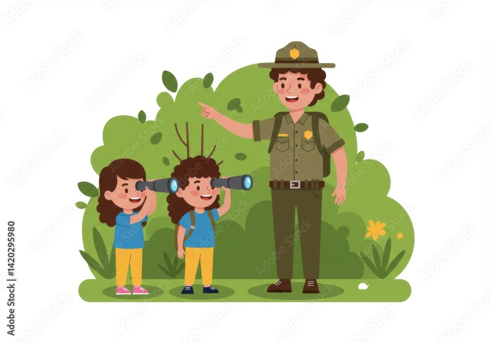 Young explorers on nature adventure with park ranger guidance for ...