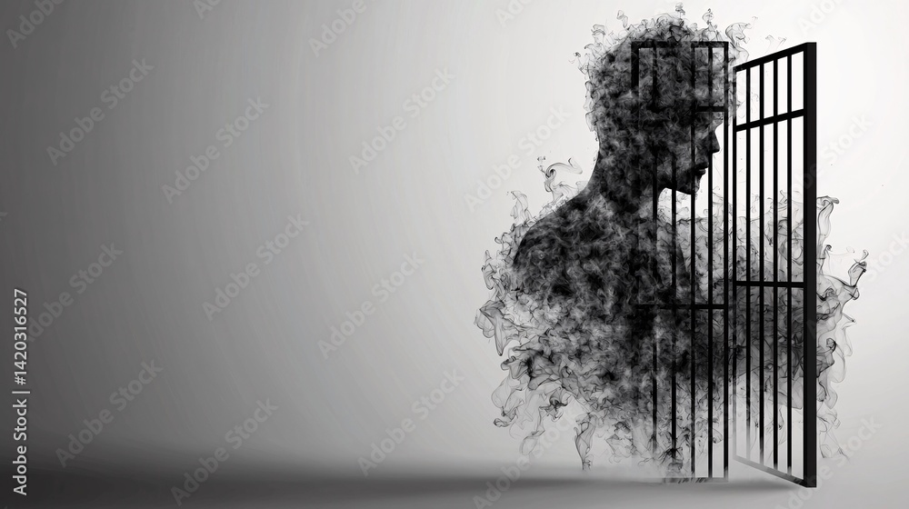interpretation of a person made of mist dissolving inside a cell ...