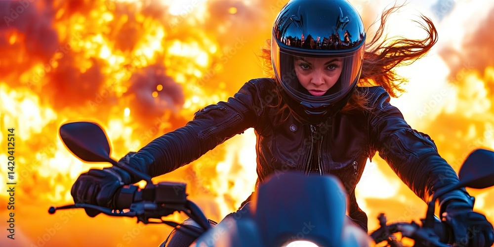 action photo of woman daredevil performing death-defying stunt Stock ...