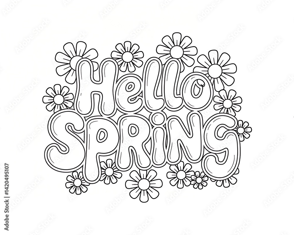 "Hello Spring Coloring Page – Fun Spring Flowers Printable for Kids ...