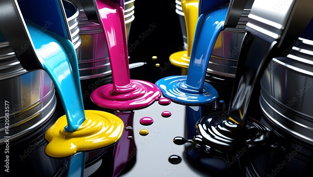 Bright CMYK Painting Flows – 3D Art Illustration Stock Illustration ...