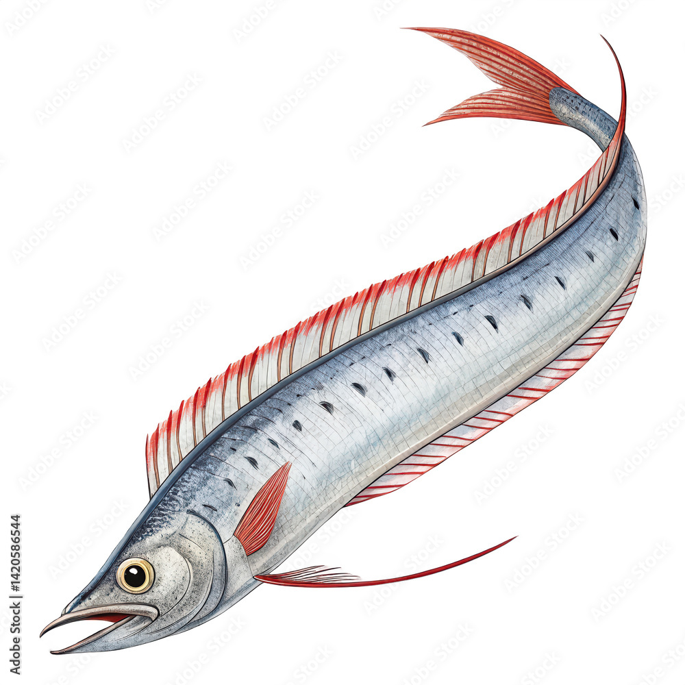 Illustration Stock Oarfish fish full body png oarfish png deep sea fish ...