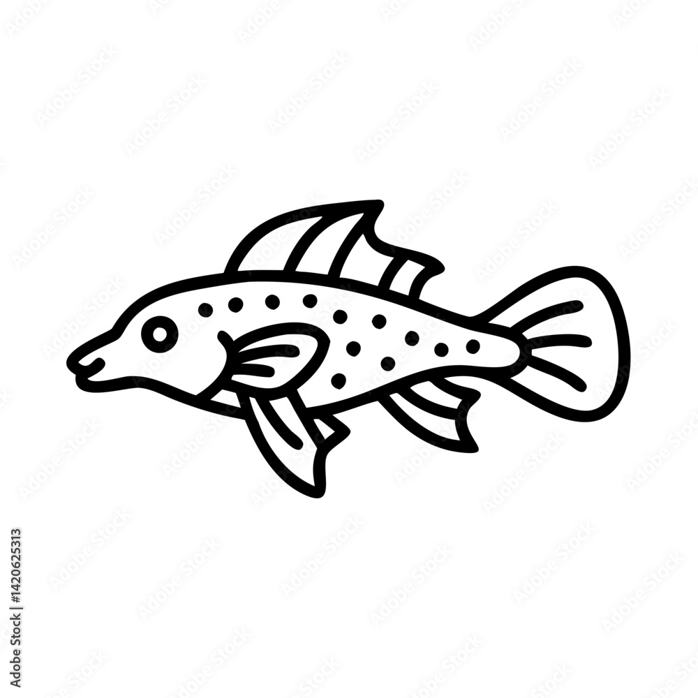 bristlenose pleco fish line drawn outline vector art - illustration ...
