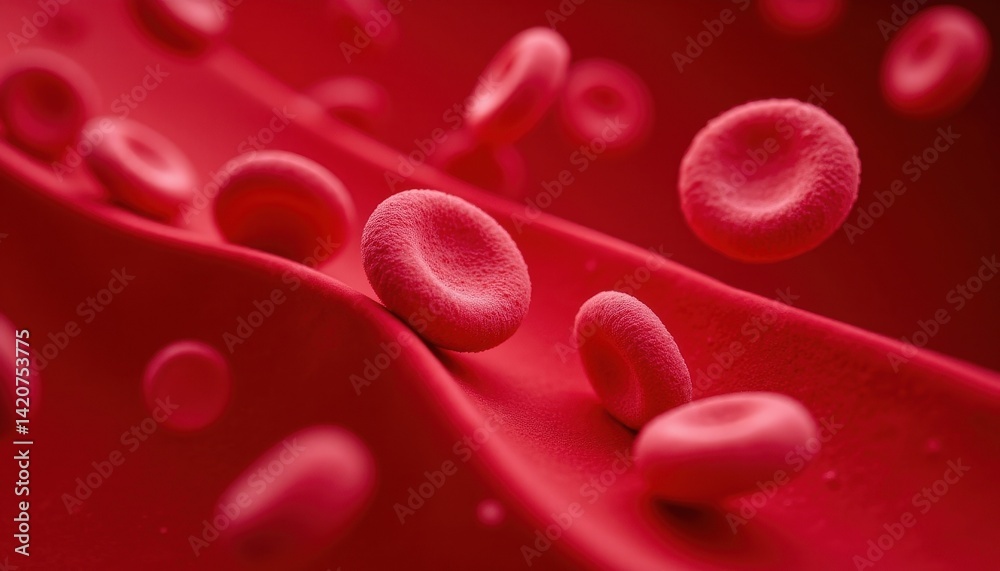 Red blood cells flowing through artery, dynamic motion, circulatory ...