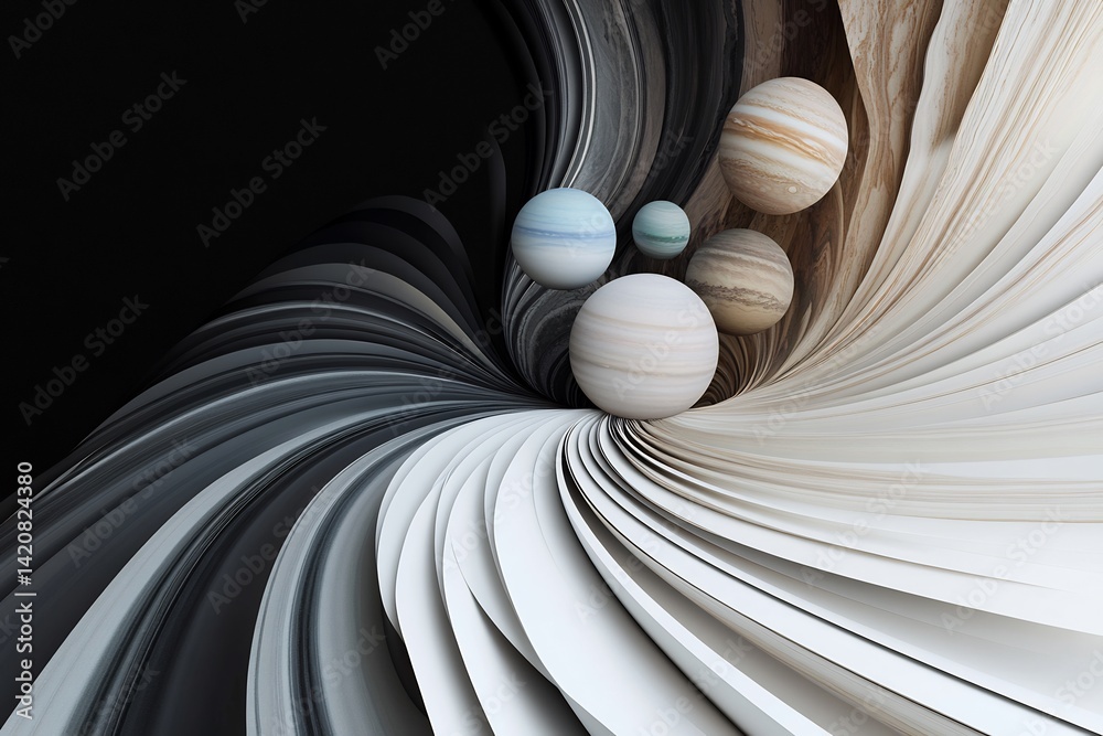 3D exploded view of the solar system with each planet orbiting in ...