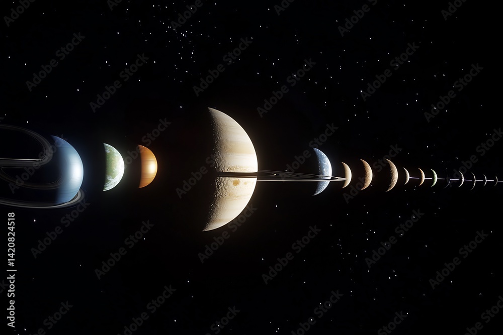 3D exploded view of the solar system with each planet orbiting in ...