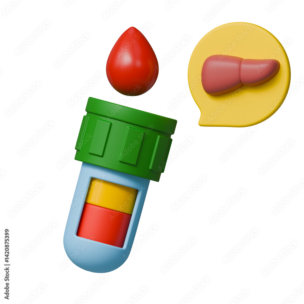 Clinical chemistry 3d icon. Liver function test concept with heparin ...