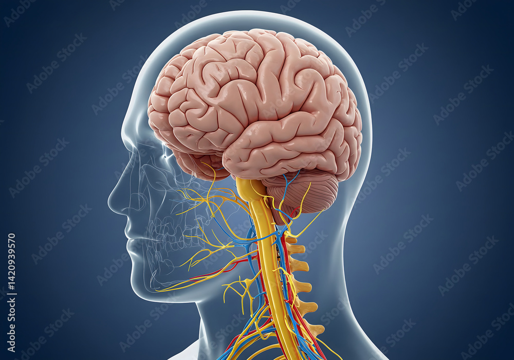 Anatomical Illustration Human Brain, Nerves and Spinal Cord, Medical ...