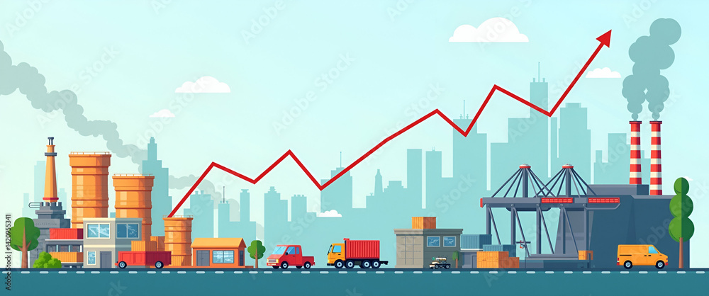 Illustrate tariff related economic slowdown with visuals of declining ...