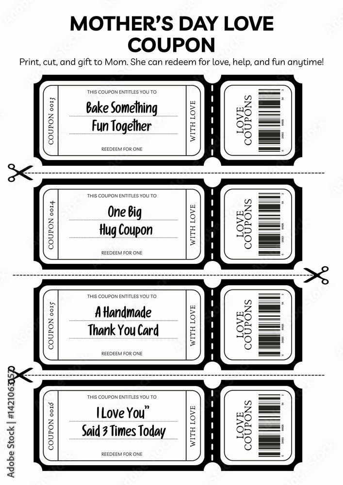 Ilustración de Stock Mother’s Day Love Coupons | Printable Coloring ...
