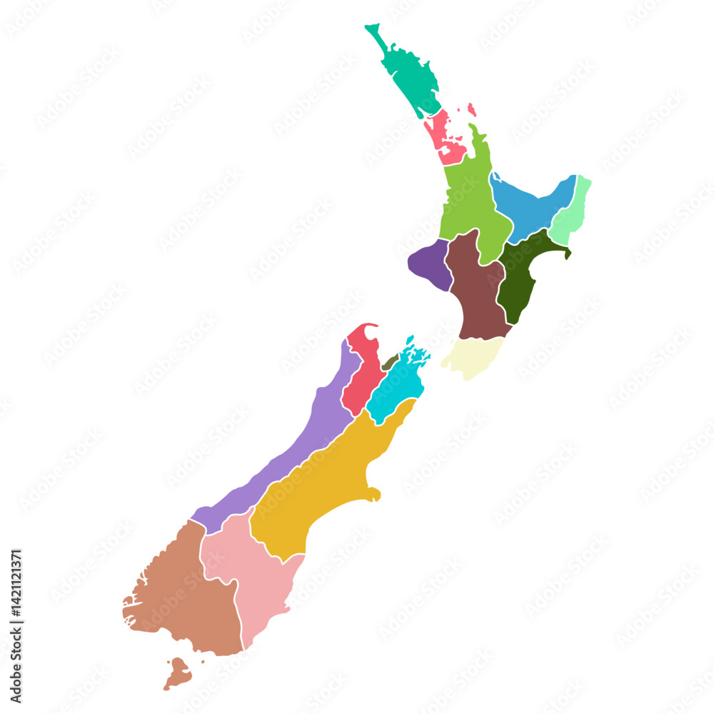 Regions of New zealand map shape, travel web flat concept icon vector ...