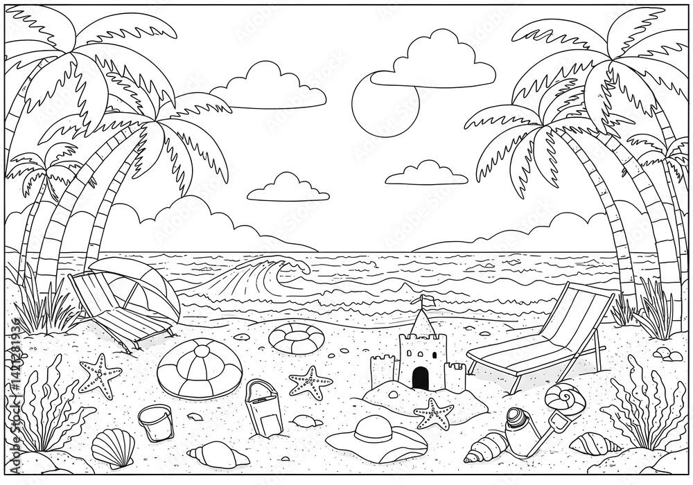 hello summer coloring page in A4 size, beach theme. You can print it on ...