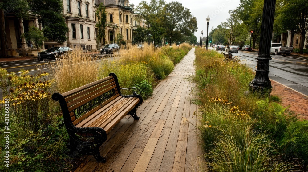 11. Rewilded city boulevard with native plants winding paths solar ...