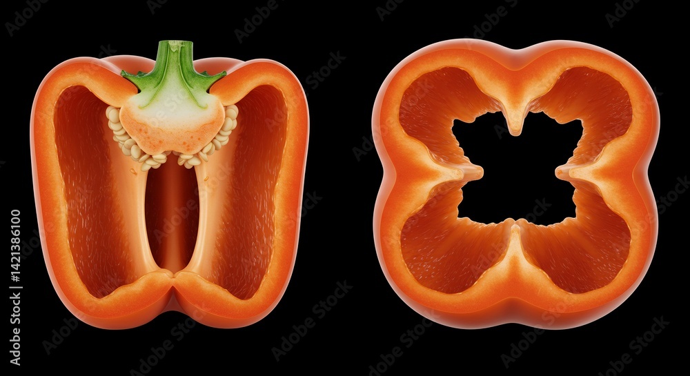 Detailed Cross Sections of Red Bell Pepper Capsicum Annuum Displaying ...