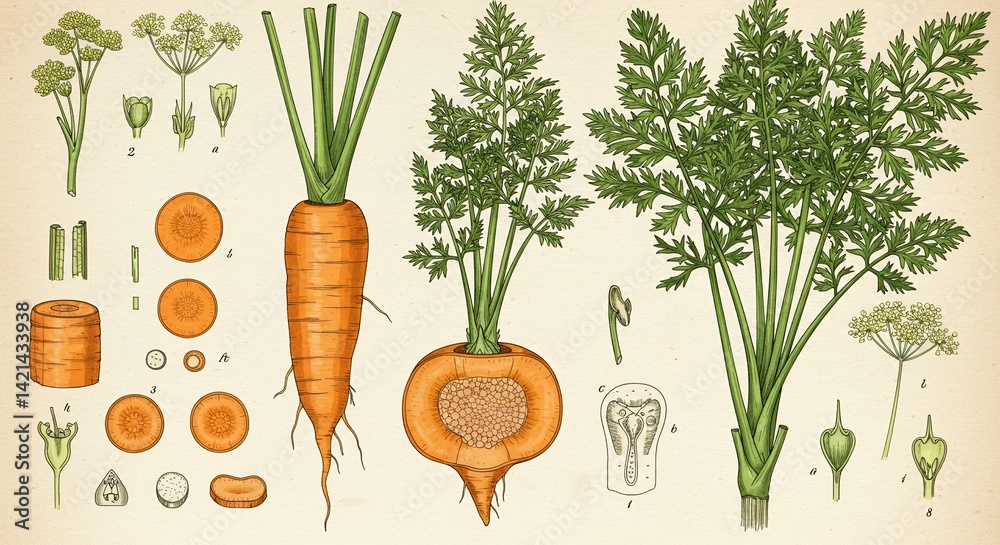 Carrot Daucus Carota Derivative Products Showing Root Anatomy and ...