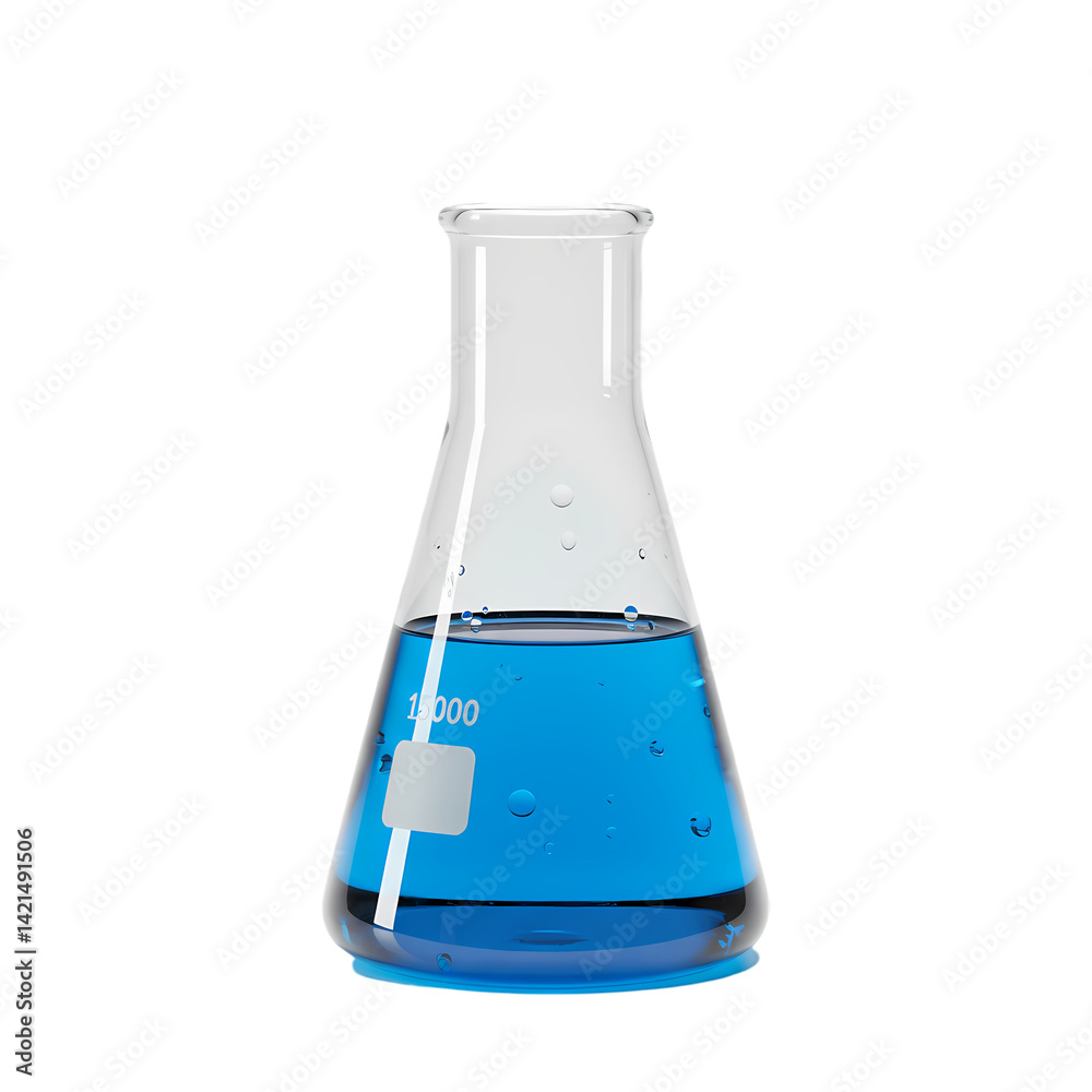 Blue Liquid in Erlenmeyer Flask Chemistry Experiment Image isolated on ...