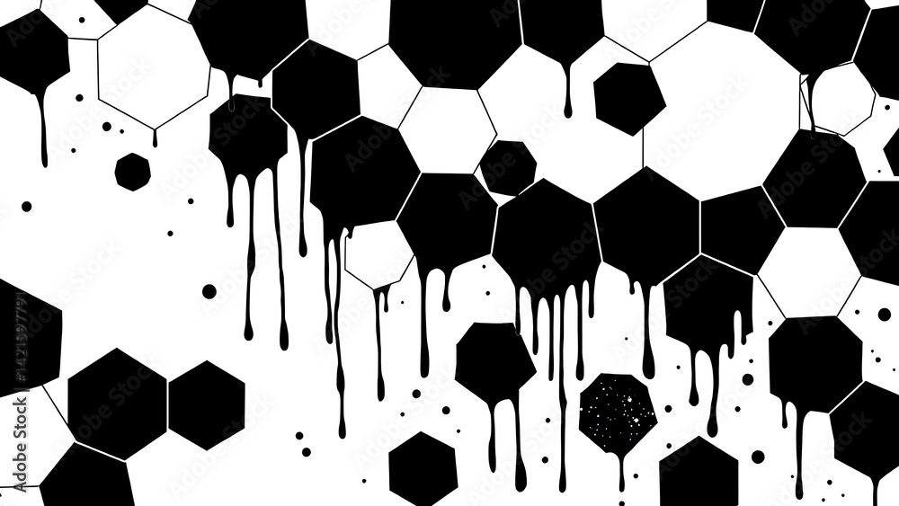 Abstract black and white soccer ball pattern with dripping paint effect ...