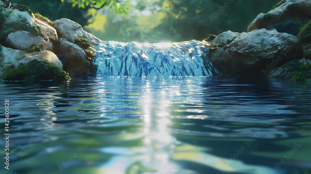 A serene stream of water flows through a tranquil dreamscape ...