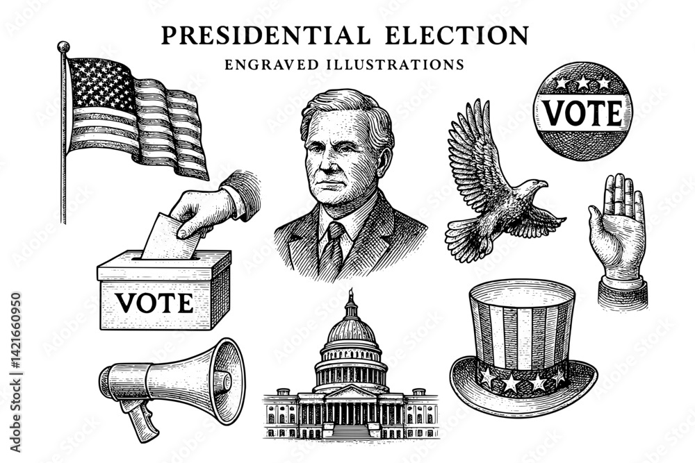 Engraved illustrations capturing the spirit of democracy during the ...