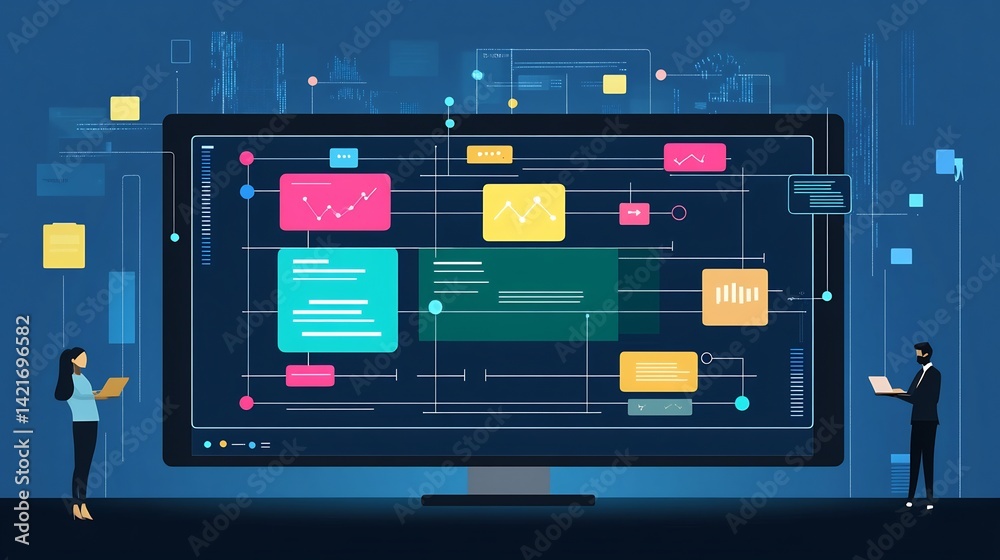 2d animated scene of team building project timeline drag and drop ...