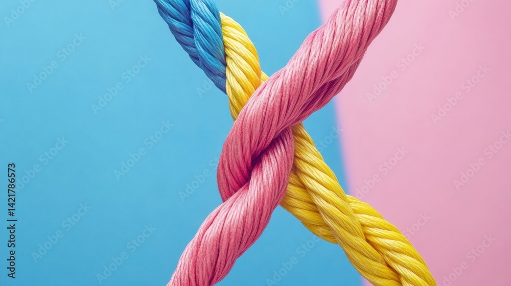 Tangled ropes forming a strong knot, representing unity, strength, and ...