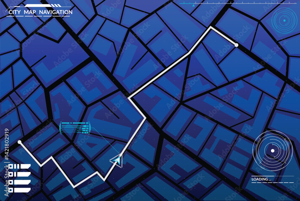 Navigation map game. Futuristic UI for city streets roadmap, gps ...