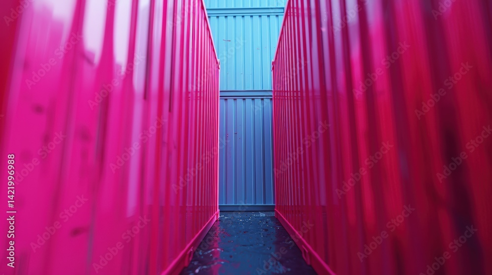 Warehouse corridor with colorful shipping containers stacked for ...