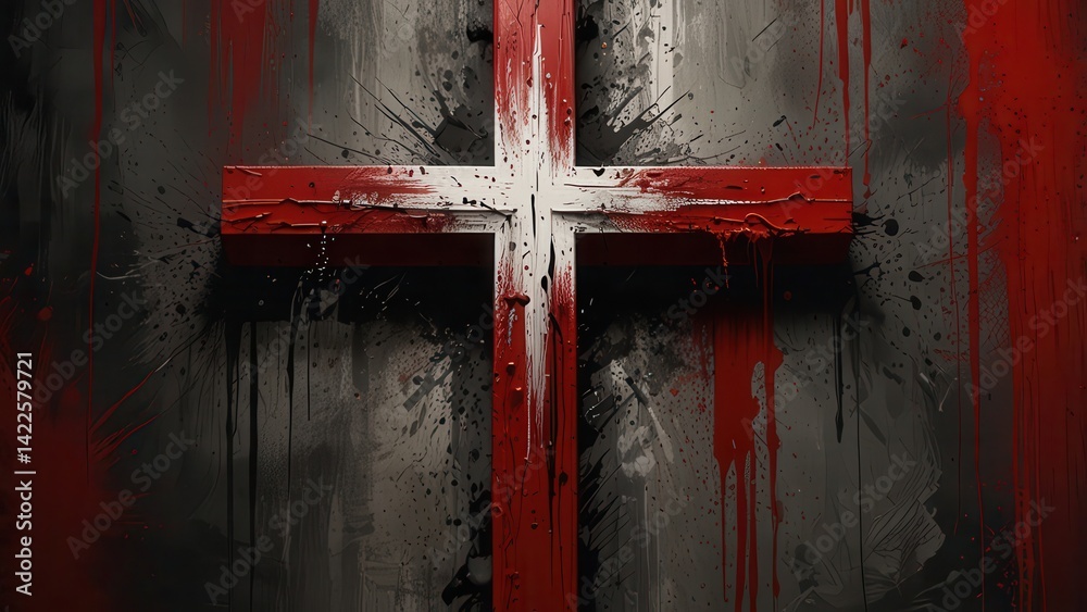 Bold Graffiti Style Cross in Black, Red and White Spray Paint, Modern ...