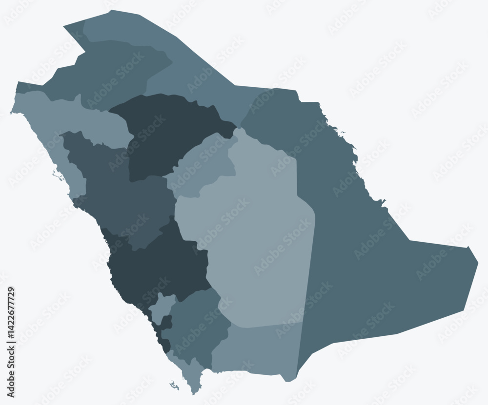 Map of Saudi Arabia with regions. Just a simple country border map with ...