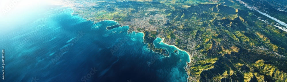 Panoramic coastal terrain map showing detailed Gulf of America ...