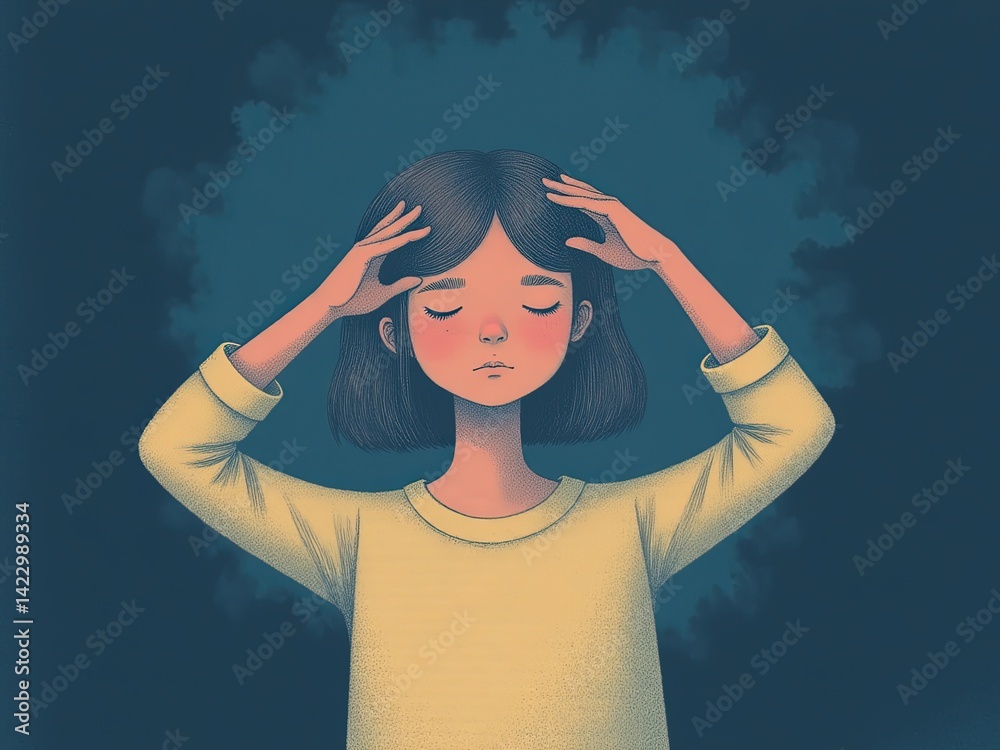 expressive girl showing varied emotions or emotional numbness ...