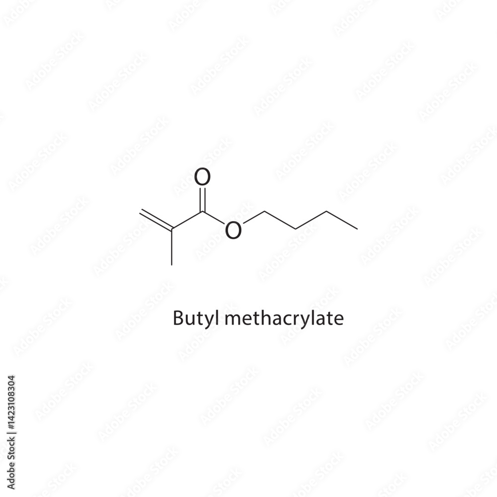Butyl methacrylate skeletal structure. Ester compound schematic ...