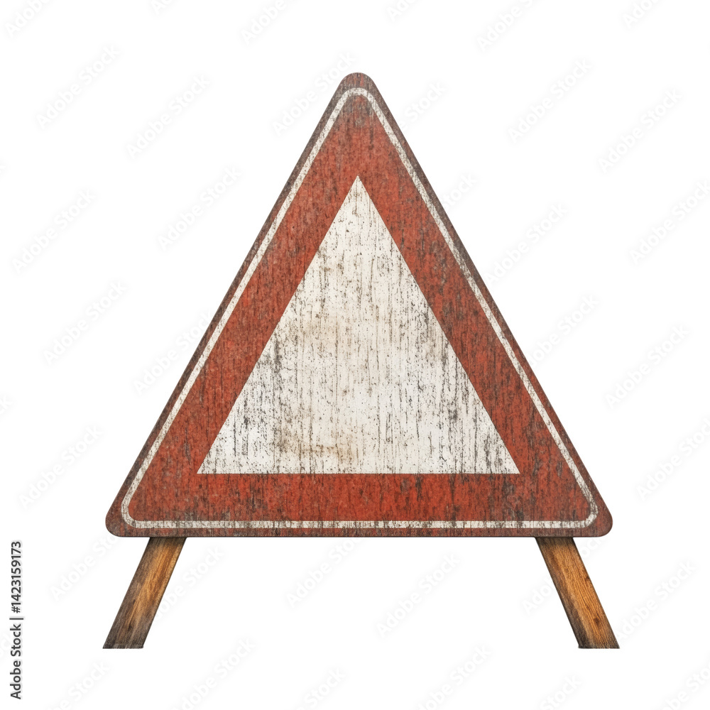 Stock-Foto „Weathered triangular road sign illustration with rustic ...