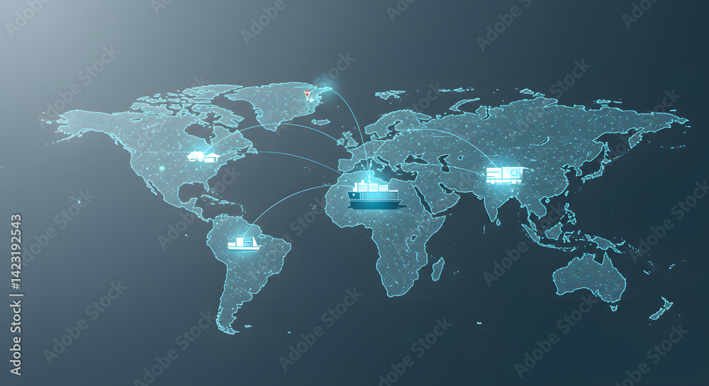Global Network: Interconnected Data Centers on a Polygonal World Map ...