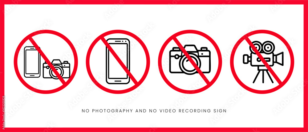 No photography. no video recording warning sign, Set Collections ...