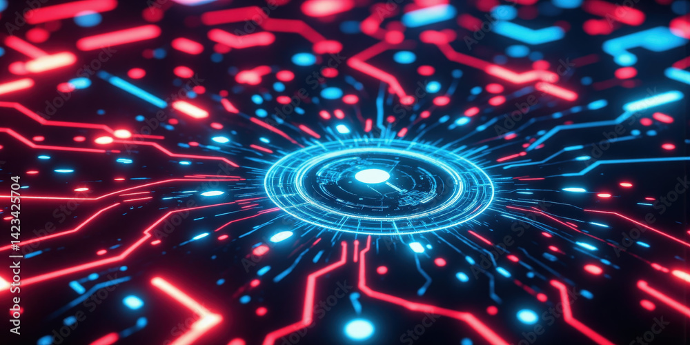 A cyber security defense system visualized with glowing firewalls ...