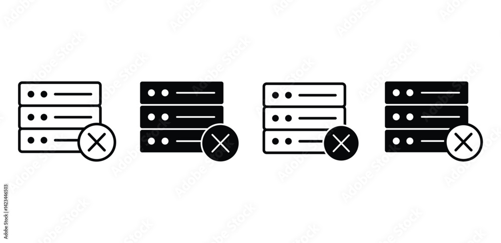 Server Delete Icons Simple Cross Symbol for Data Removal Black and ...