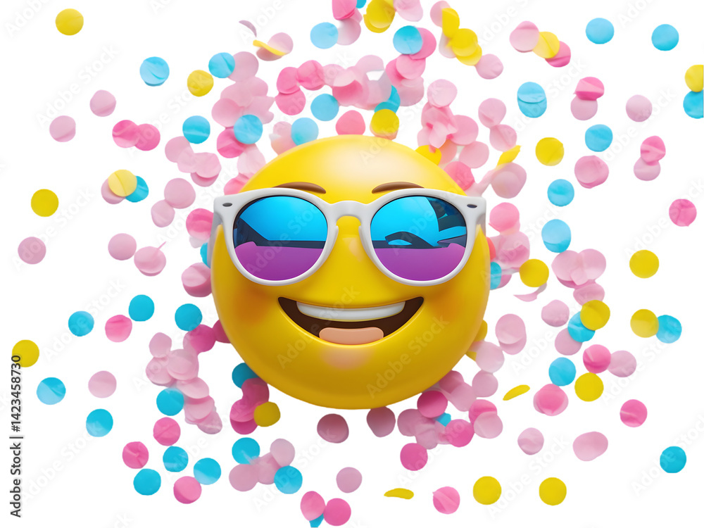 Happy Emoji with Confetti: Celebration Clipart transparent background ...