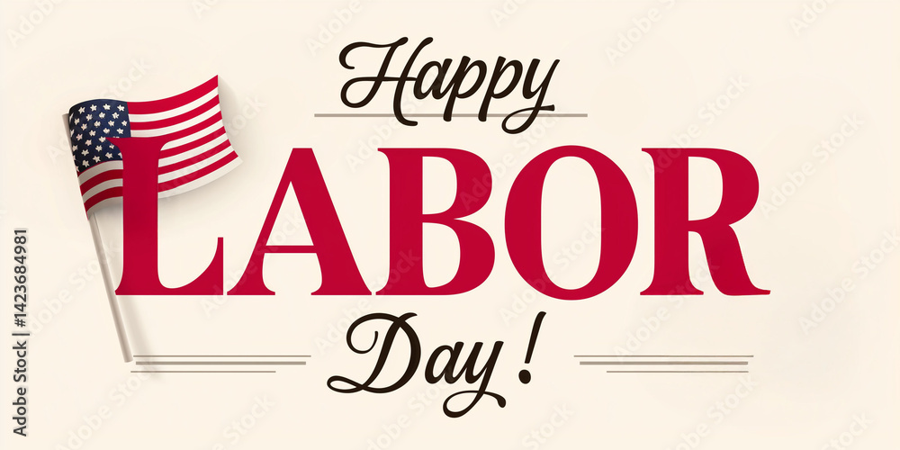 Happy labor day greeting card is waving an american flag and displaying ...