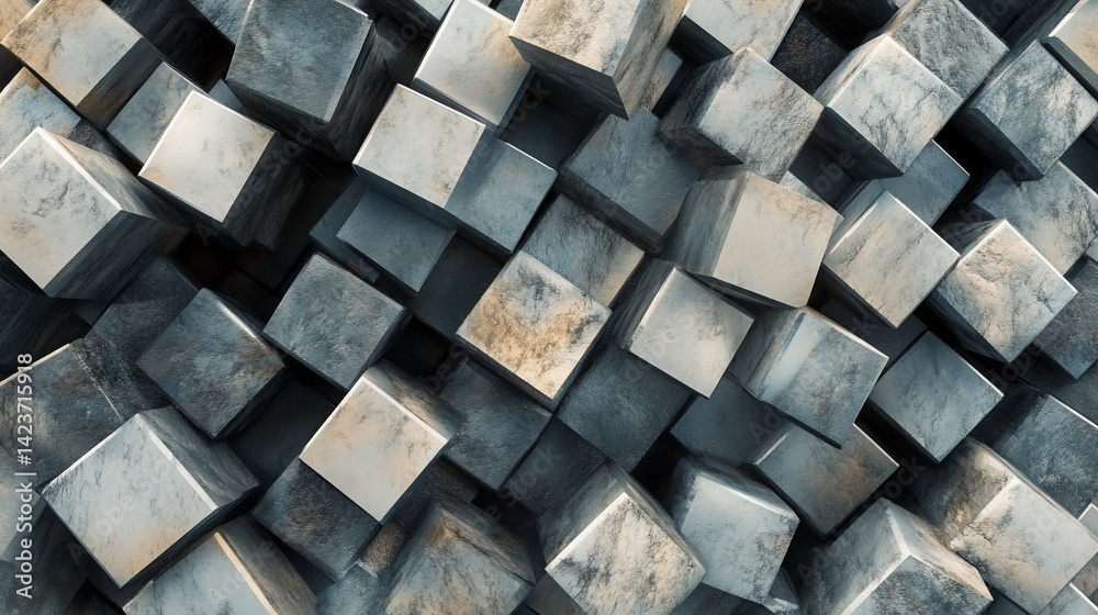 Abstract arrangement of textured cubes creates a dynamic and modern ...