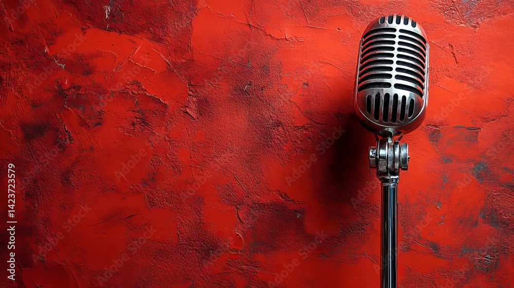 Vintage Microphone Red Background Studio Recording Music Broadcast ...