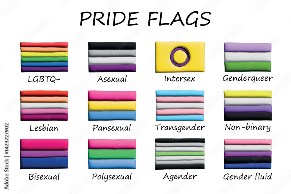 Set of colorful LGBTQ+ pride flags Gender equality and sexual identity ...