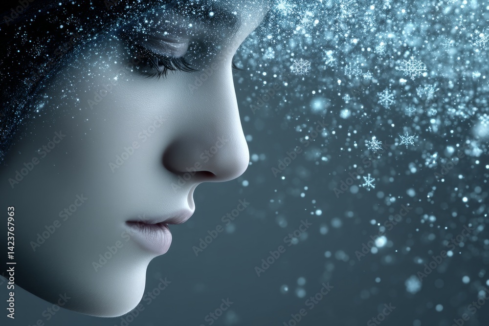 Hyper realistic face dissolving into particles and stardust Stock ...