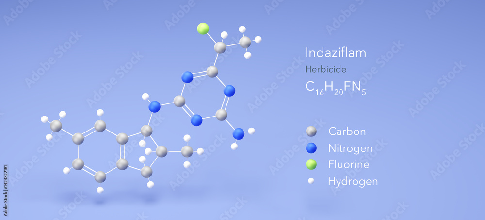 indaziflam molecule, molecular structure, herbicide 3d model ...