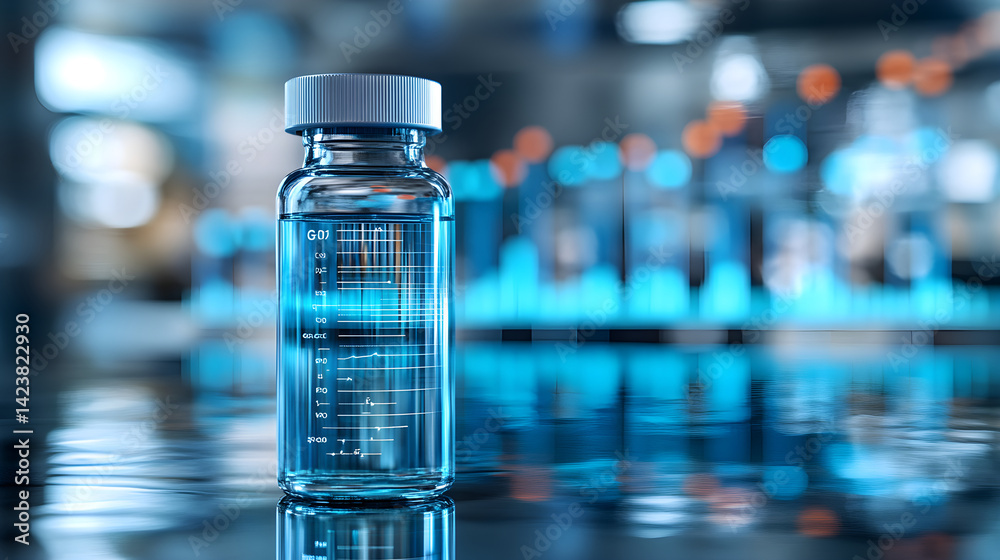 Medical vial labeled GLP-1 with chart overlays indicating health ...
