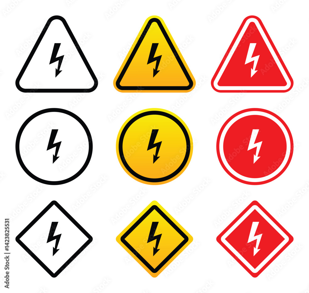 Warning signs for high voltage and electrical hazards Stock Vector ...