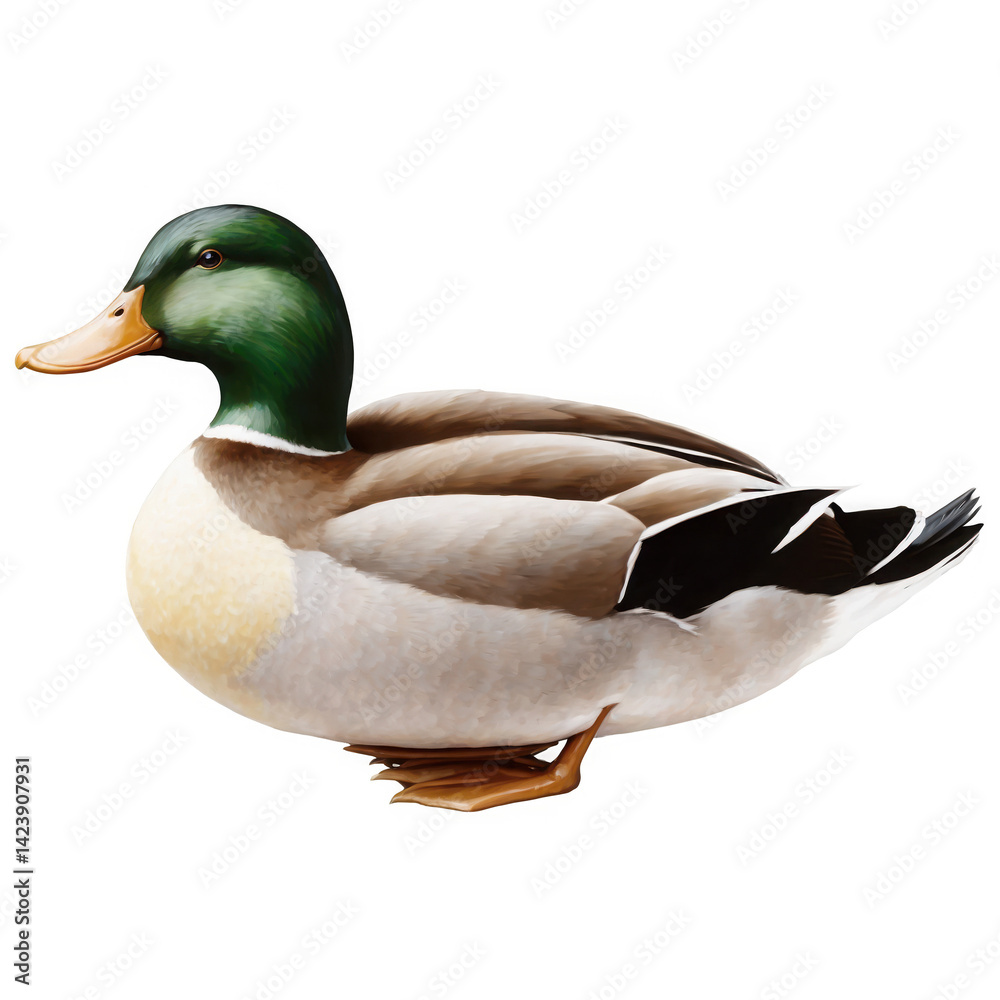 Duck Illustration. Mallard duck swimming with green head and brown ...