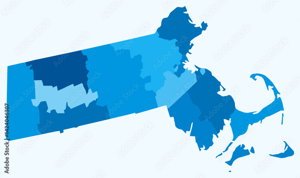 Map of Massachusetts with counties. Just a simple state border map with ...