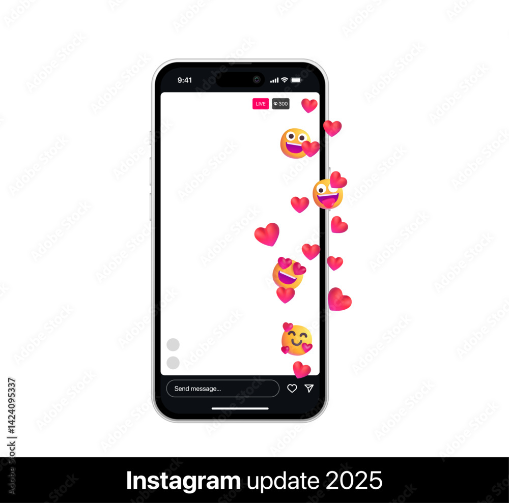 Instagram Live UI template with real-time emoji hearts and animated ...