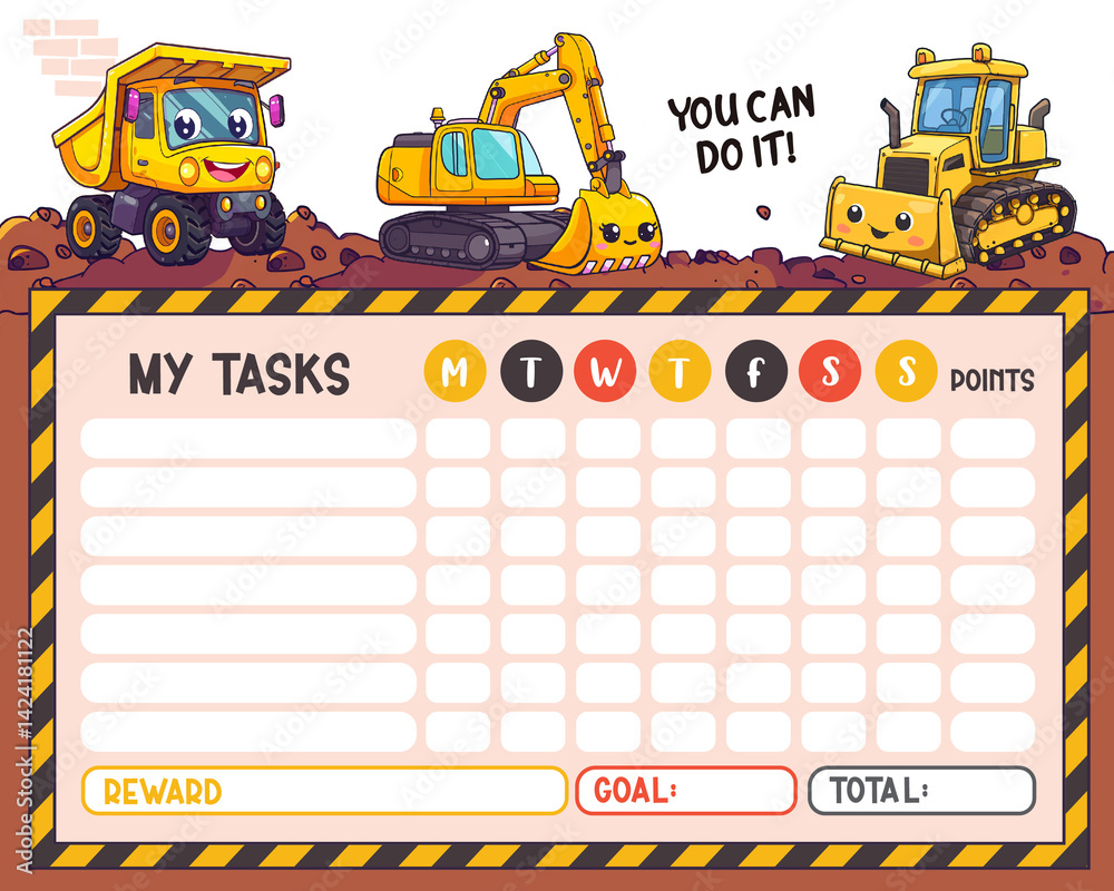 Ilustración de Stock Construction Reward Chart for Kids | Backhoe ...